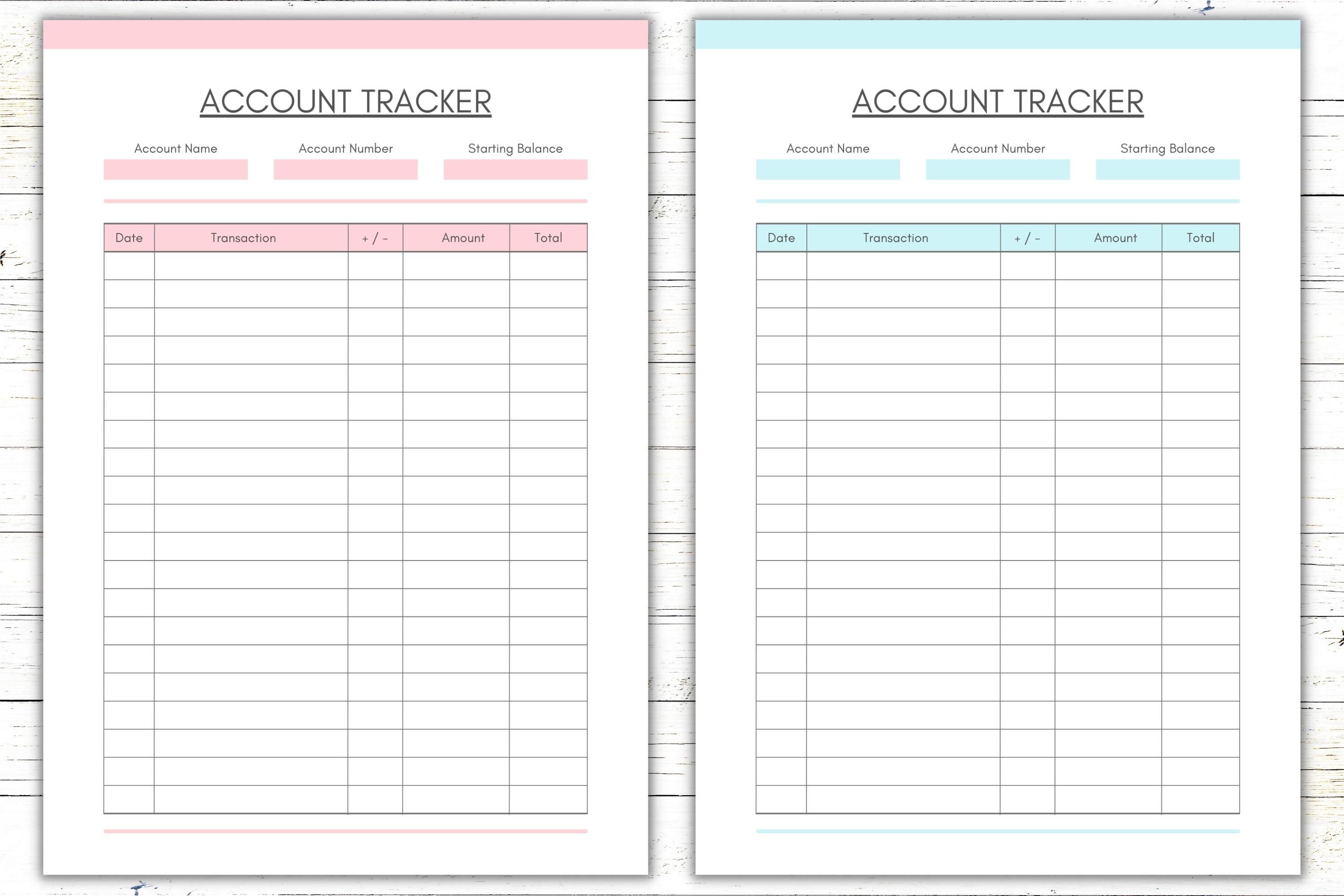Printable Account Tracker, Account Tracking, Printable Account Checking ...
