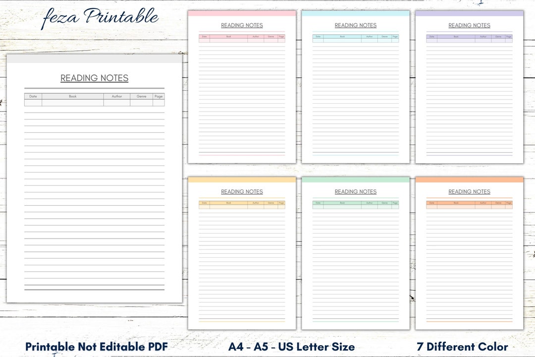 Book Reading Notes Template Printable, Reading Bullet Journal, Book ...