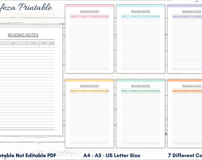 Reading Notes Template, Book Notes Printable, Reading Log Printable ...