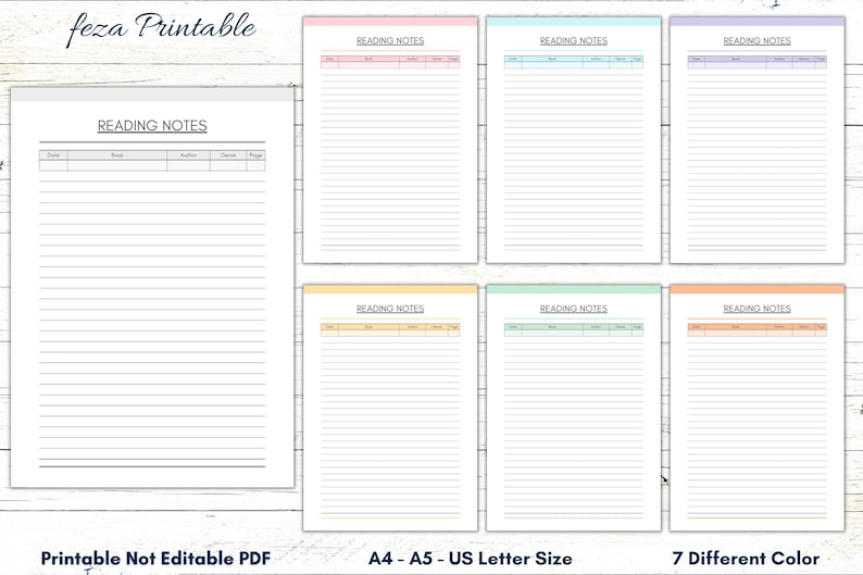 Book Reading Notes Template Printable, Reading Bullet Journal, Book ...