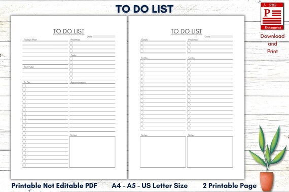 Printable to Do List 2 Version Printable Minimalist to Do | Etsy