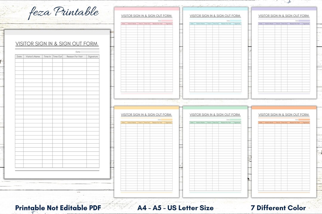 Printable Sign in and Sıgn Out Tracker, PDF Visitor Sign in Out Form ...