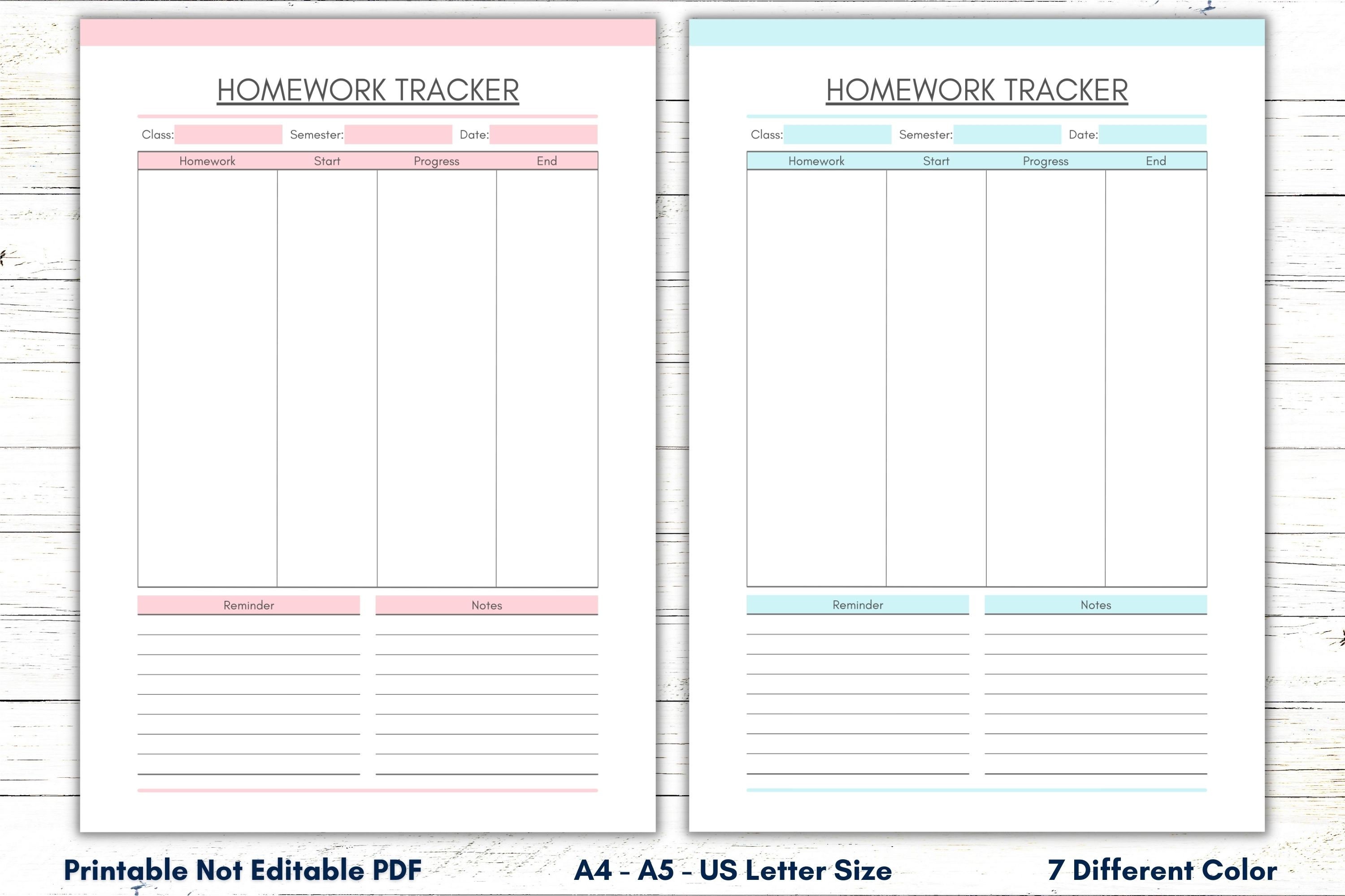 Printable Homework Tracker, Homework Log, PDF Homework Checklist ...