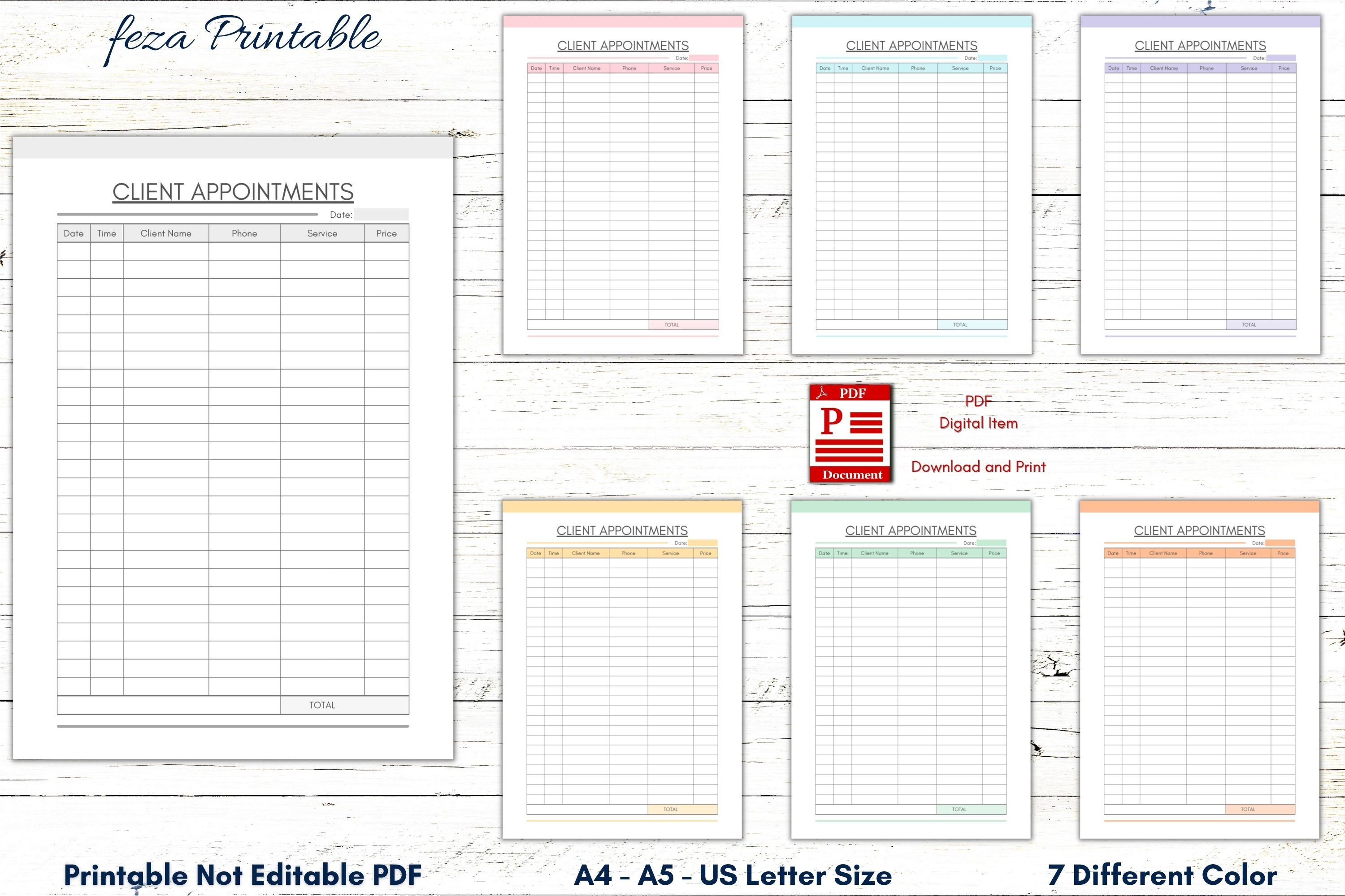 Printable Client Appointments Form, Client Appointments Chart, Client ...
