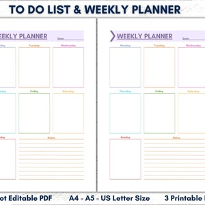 Printable to Do List, Printable Weekly Planner, Weekly Organizer, Daily ...