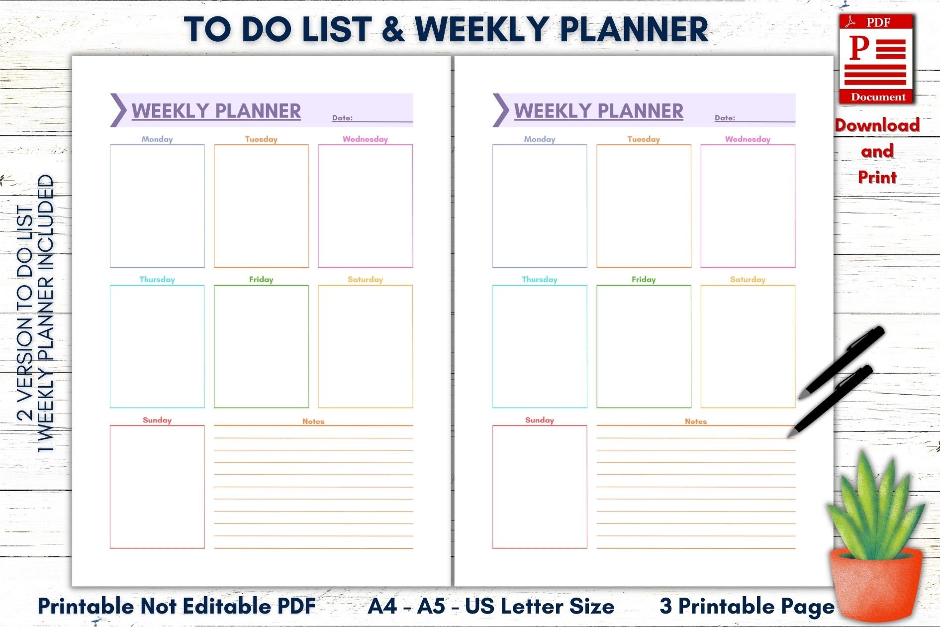 Printable to Do List, Printable Weekly Planner, Weekly Organizer, Daily ...
