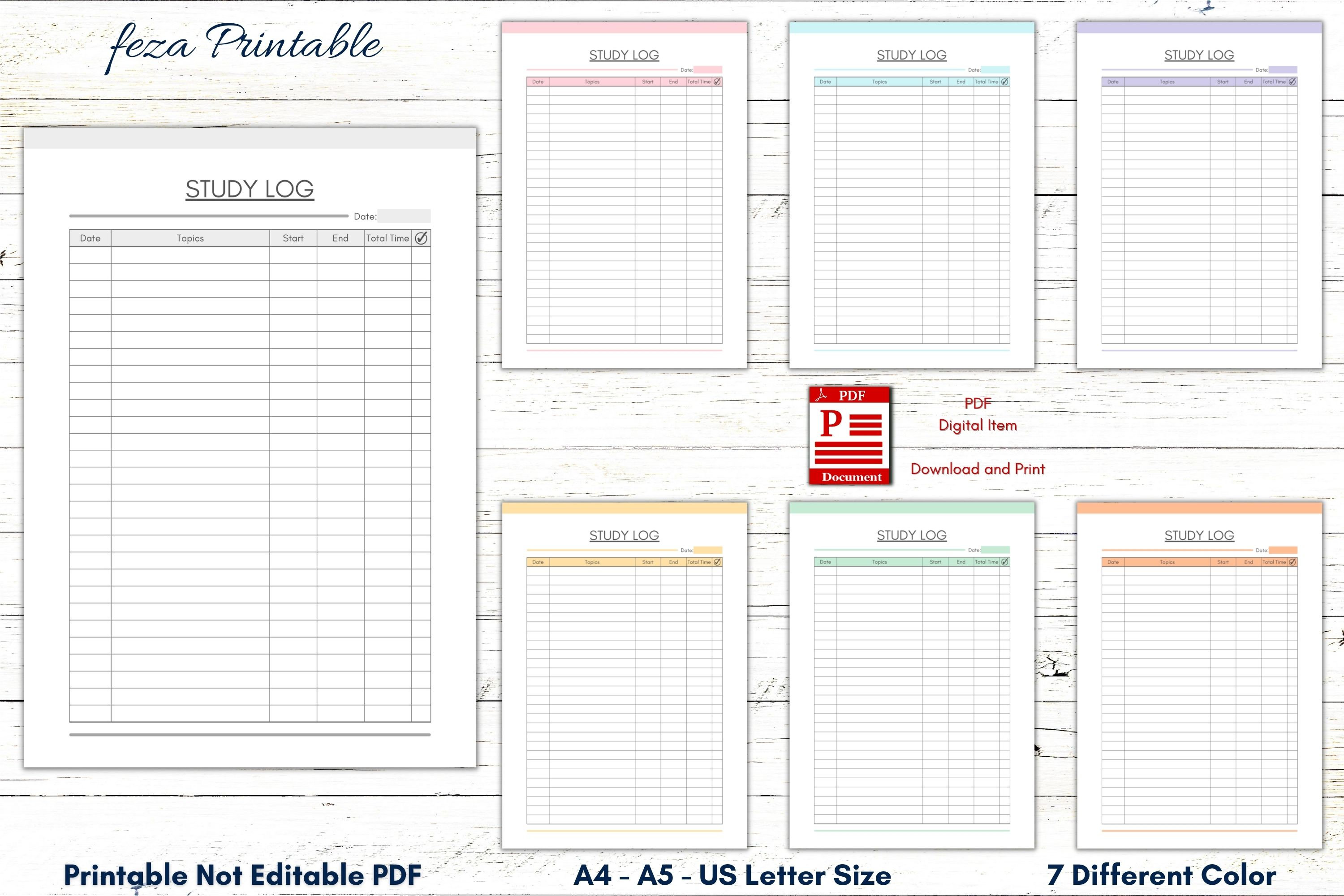 Printable Study Log, Study Tracker, Study Planner, Study Planner ...