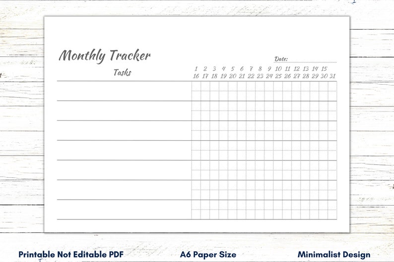 A6 Monthly Tracker Printable Template, Monthly Task Tracker, Task List ...