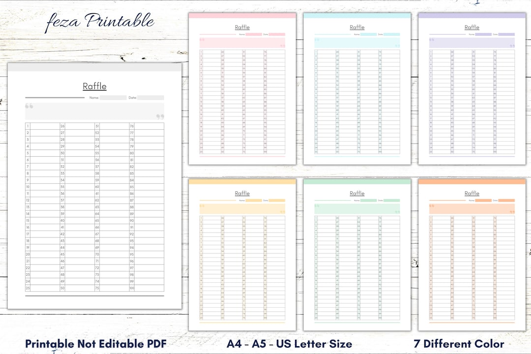 Raffle List Printable Template, Blank List Numbered, Raffle Template ...