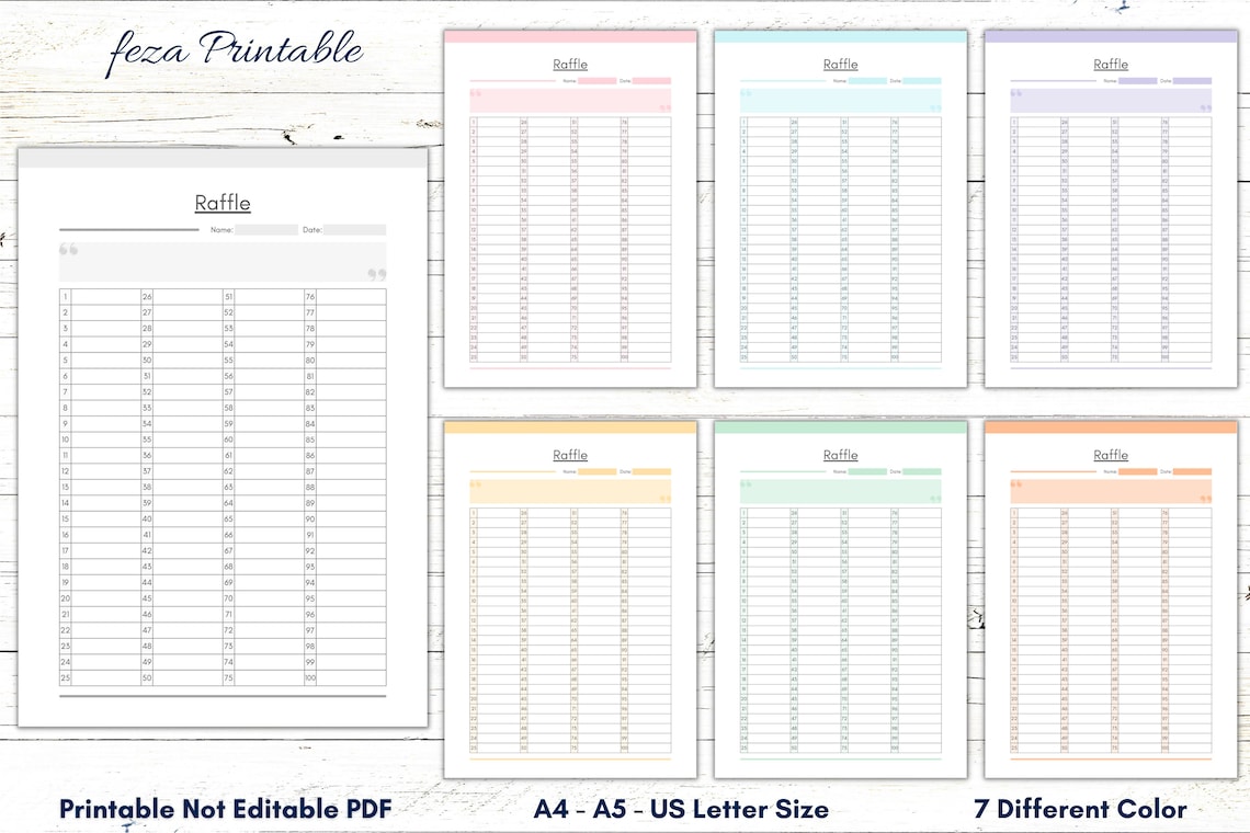 Raffle List Printable Template, Blank List Numbered, Raffle Template ...