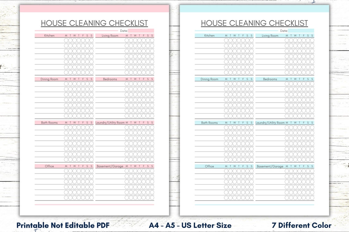 Printable House Cleaning Checklist, PDF Checklist Template, PDF House ...