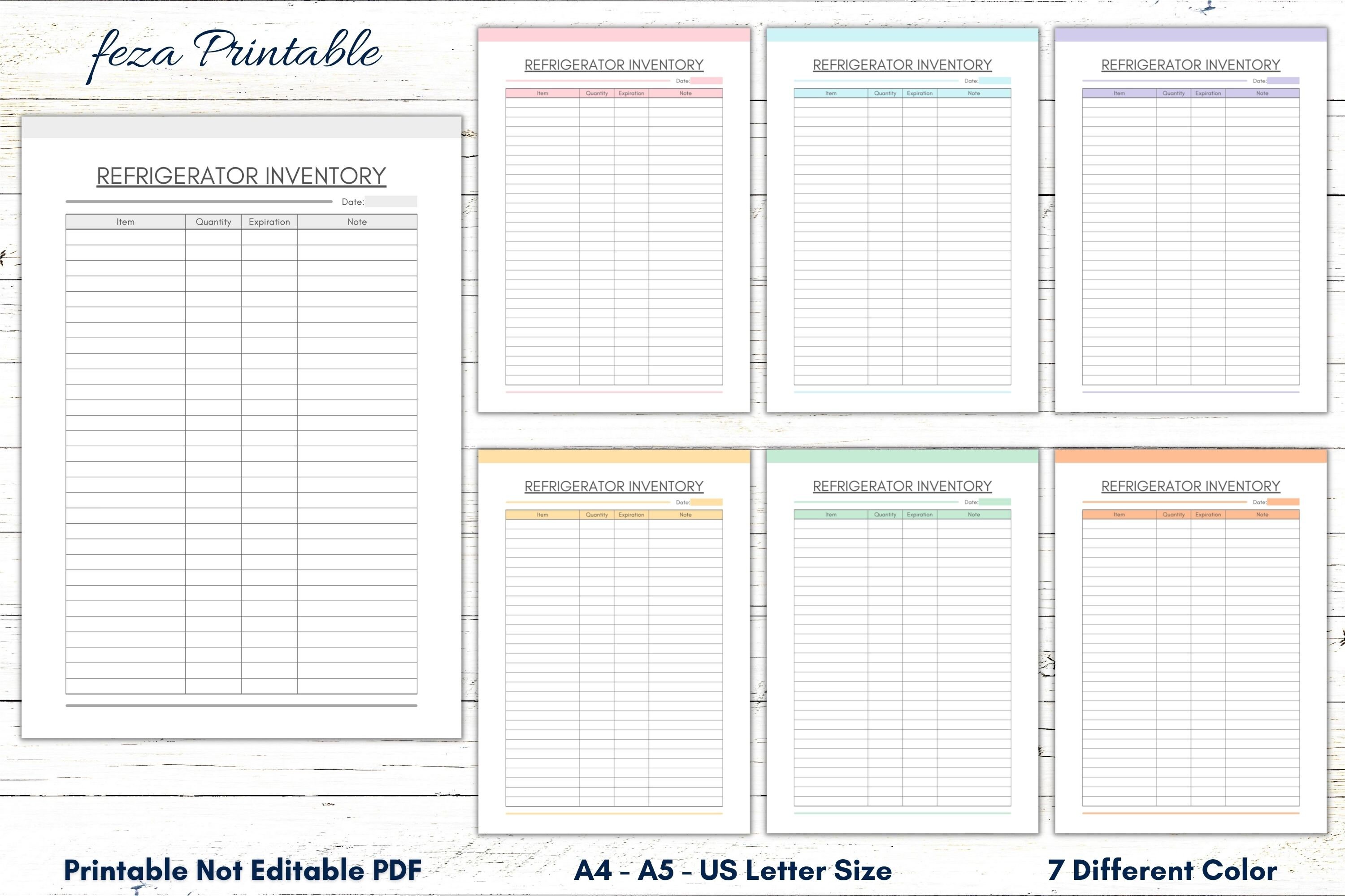 Printable Refrigerator Inventory, Refrigerator List, Refrigerator ...
