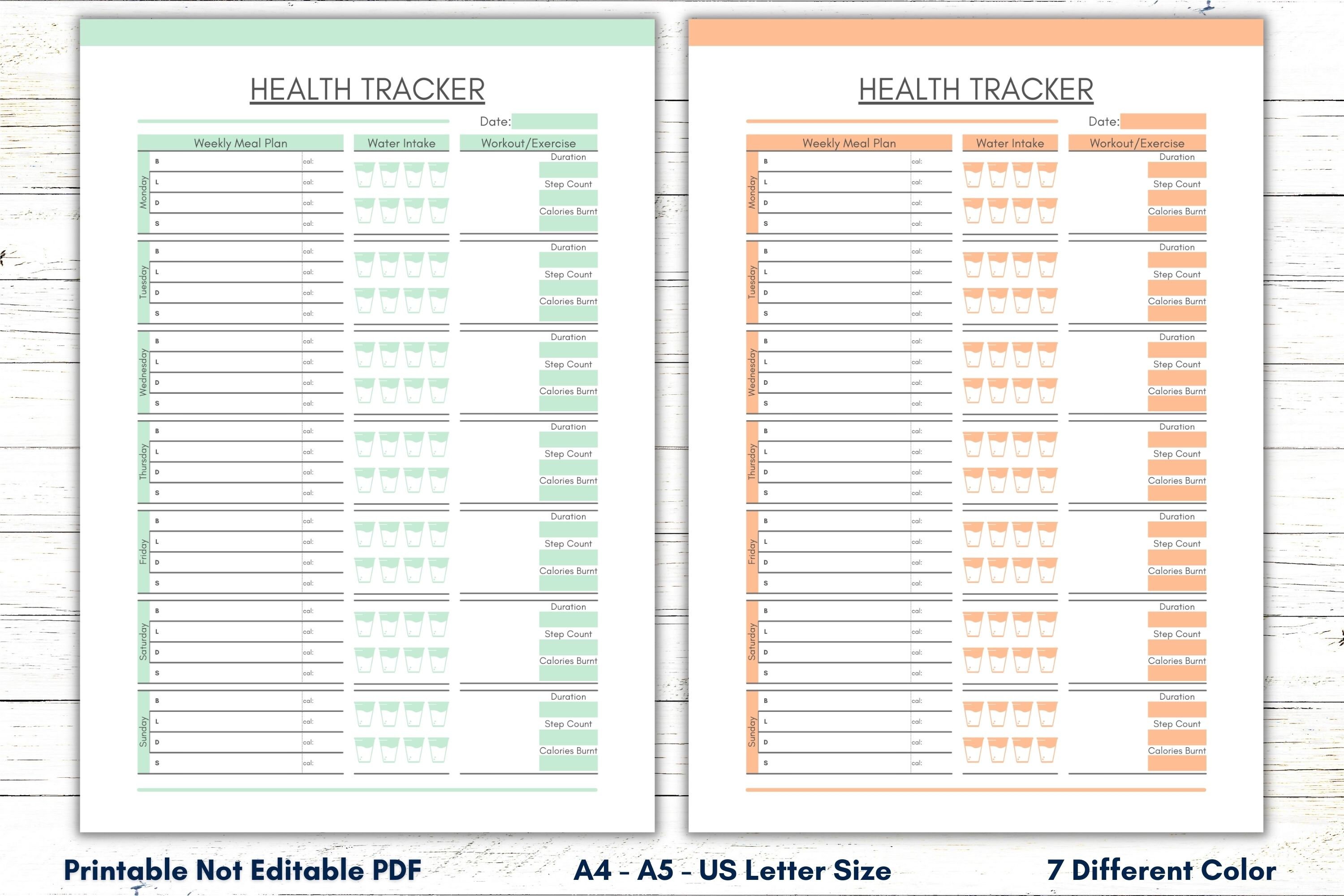 Printable Health Tracker, Printable Health Planner, Food Tracker, Water ...