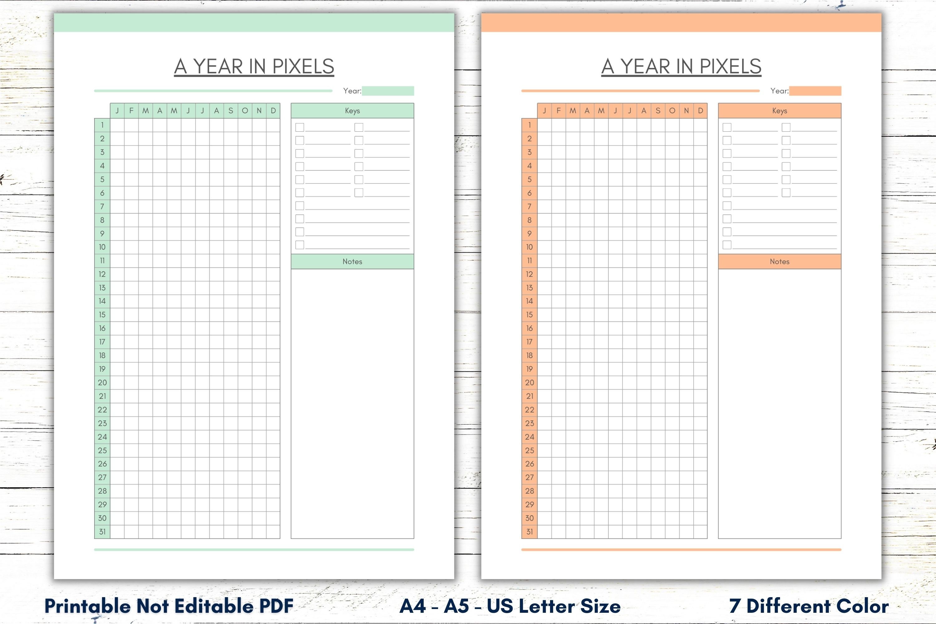 A Year in Pixels Template Printable Bullet Journal Mental - Etsy