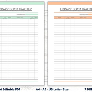Printable Library Book Tracker, PDF Library Book Log, Book Lover ...