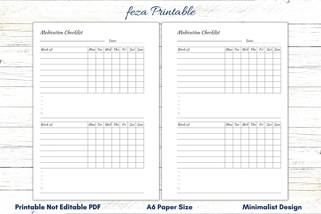 A6 Medication Check List, Medication Checklist, Medication Tracker PDF ...