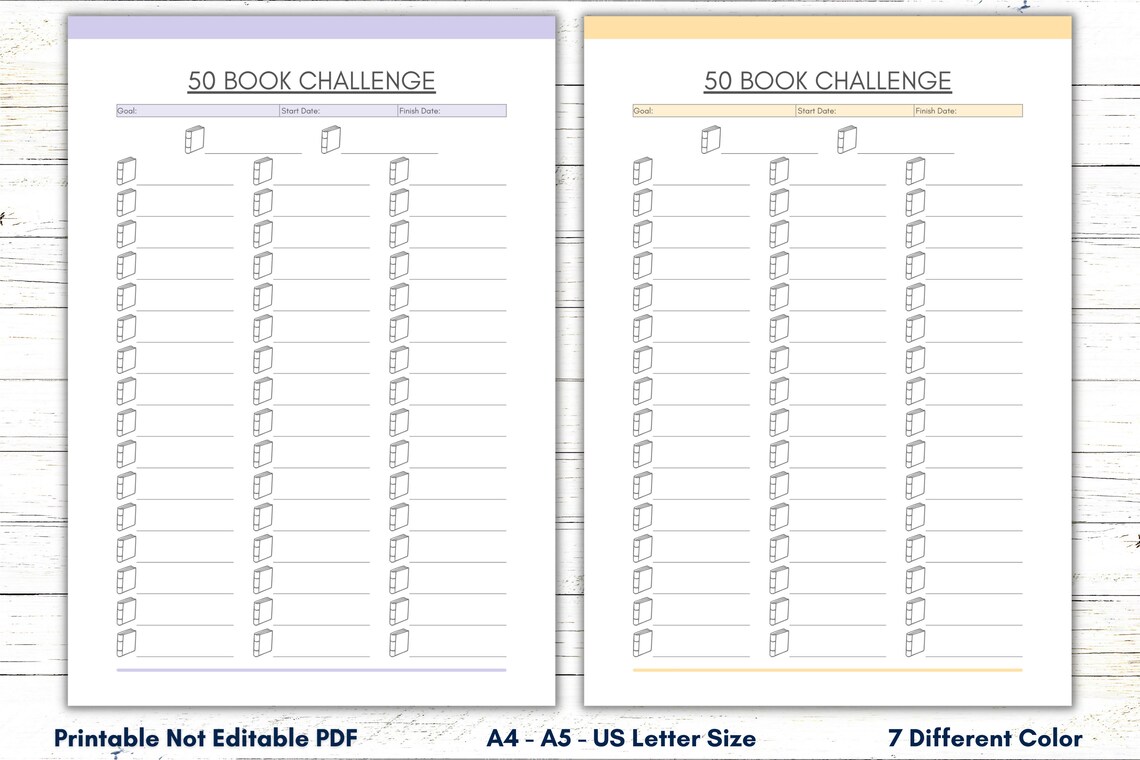 50 Book Challenge Printable Template, Reading Challenge 50 Book ...