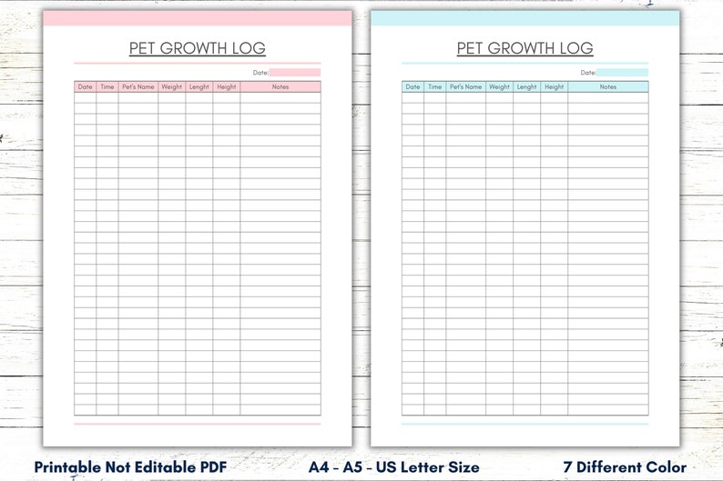 Printable Pet Feeding Log, Pet Growth Log, Printable Pet Planner, Pet ...