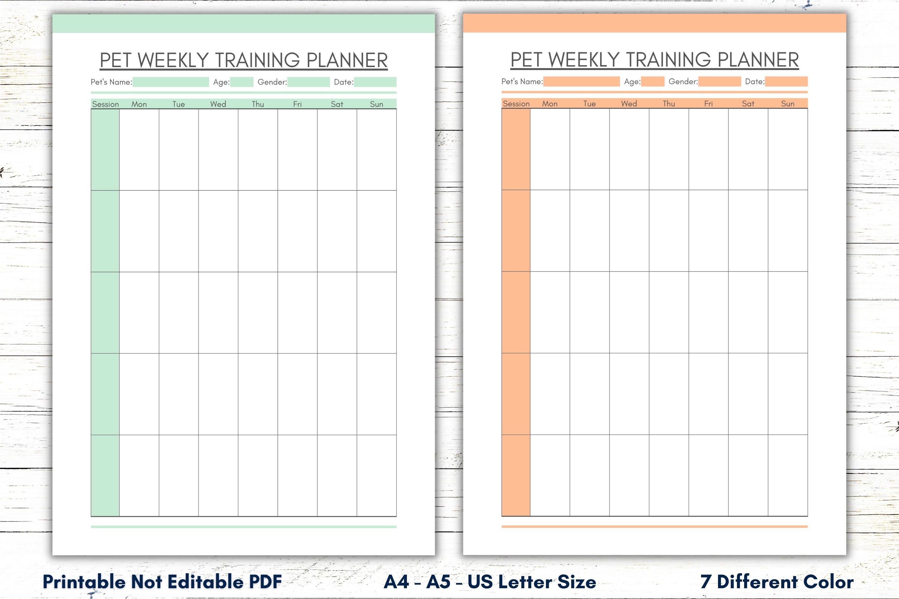 Printable Pet Training Log, Puppy Training Planner, Weekly Training ...