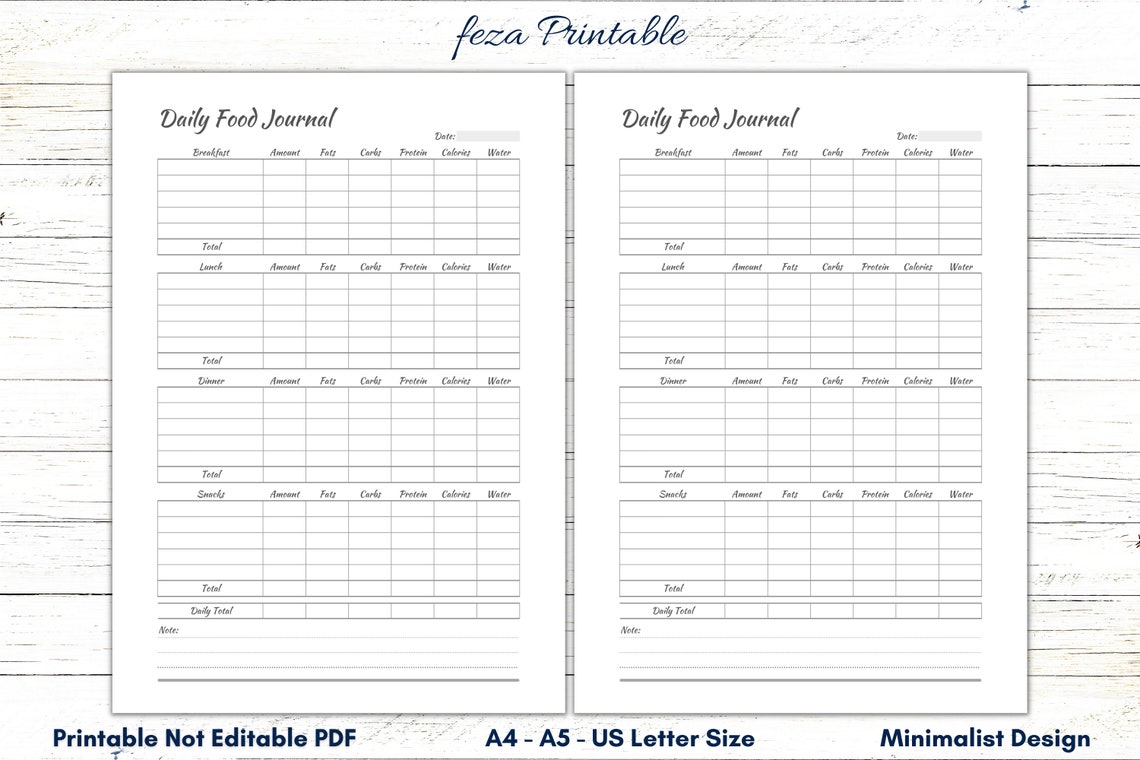 Daily Food Journal Printable, Daily Food Diary, Daily Food Log, Daily ...