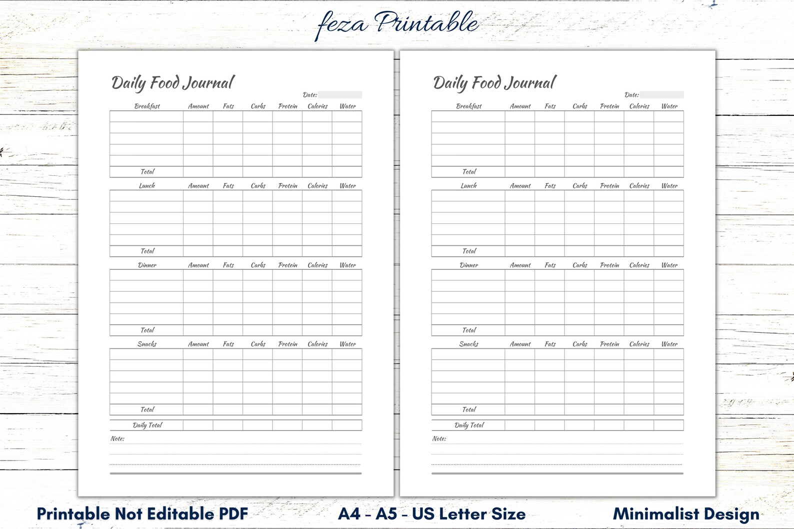 Daily Food Journal Printable, Daily Food Diary, Daily Food Log, Daily ...