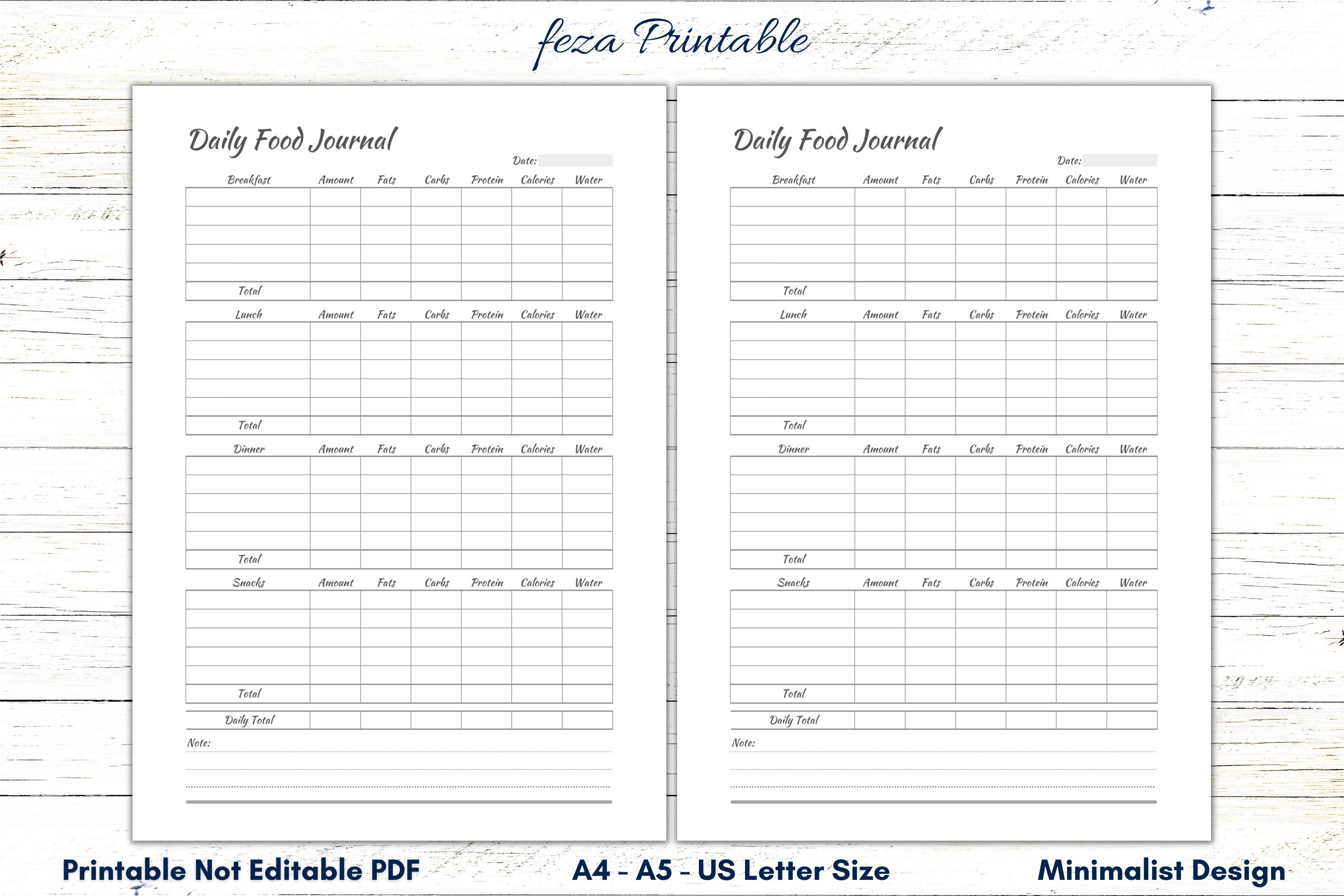 Daily Food Journal Printable, Daily Food Diary, Daily Food Log, Daily ...