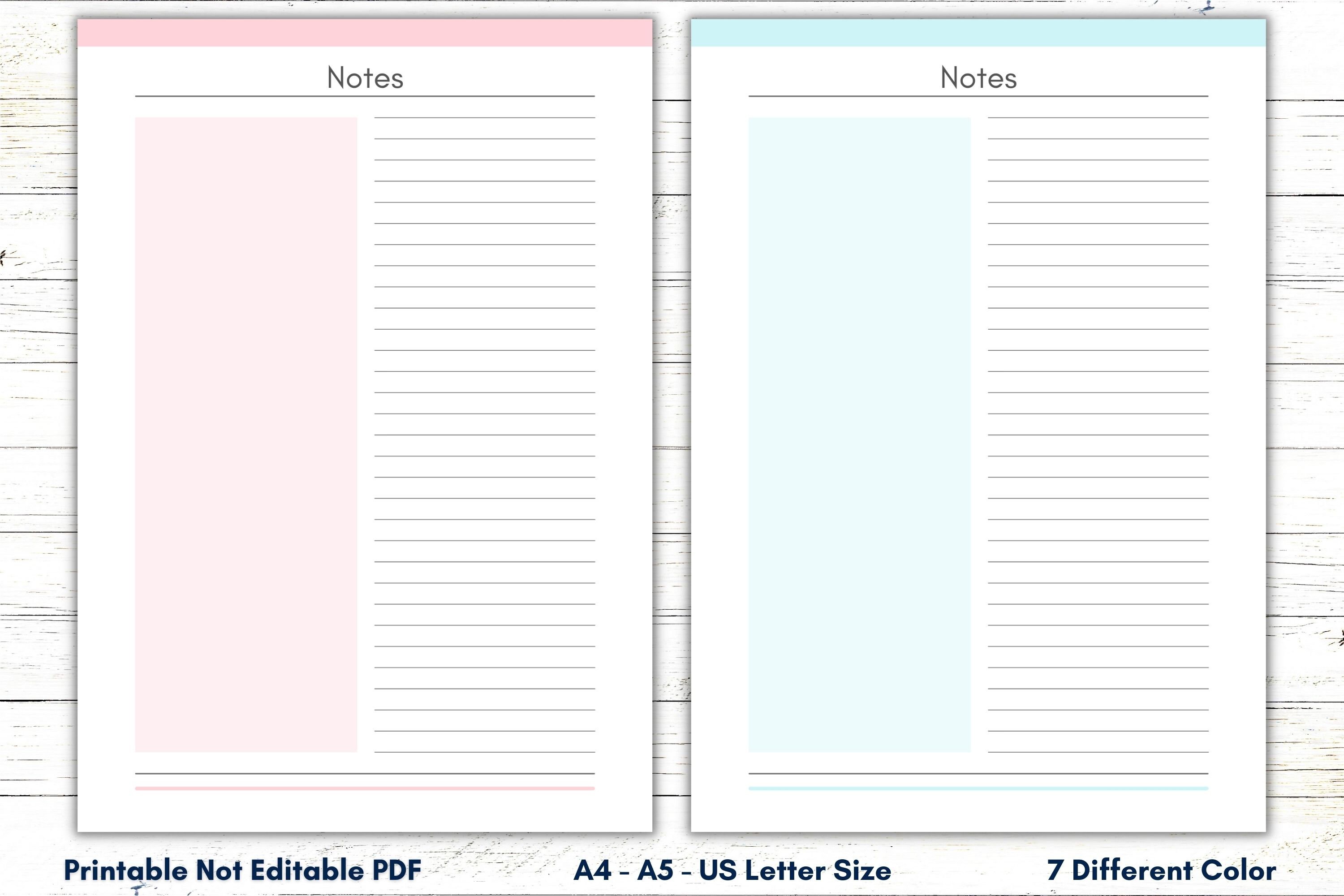 Printable Lined Note Pages Template, Lined Note Page, Colored Note Page ...