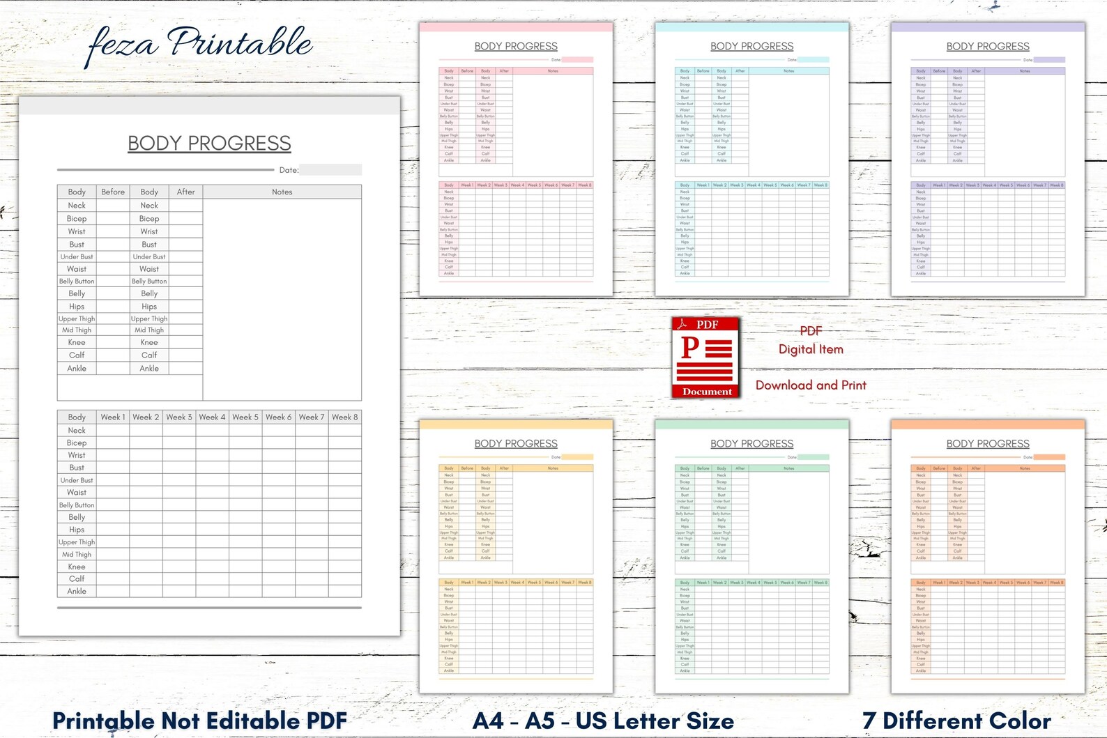 Printable Body Progress Tracker Template, Body Measurements Tracker ...