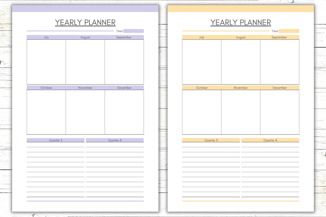 Printable Yearly Planner, Yearly Planner Insert, Yearly Template ...