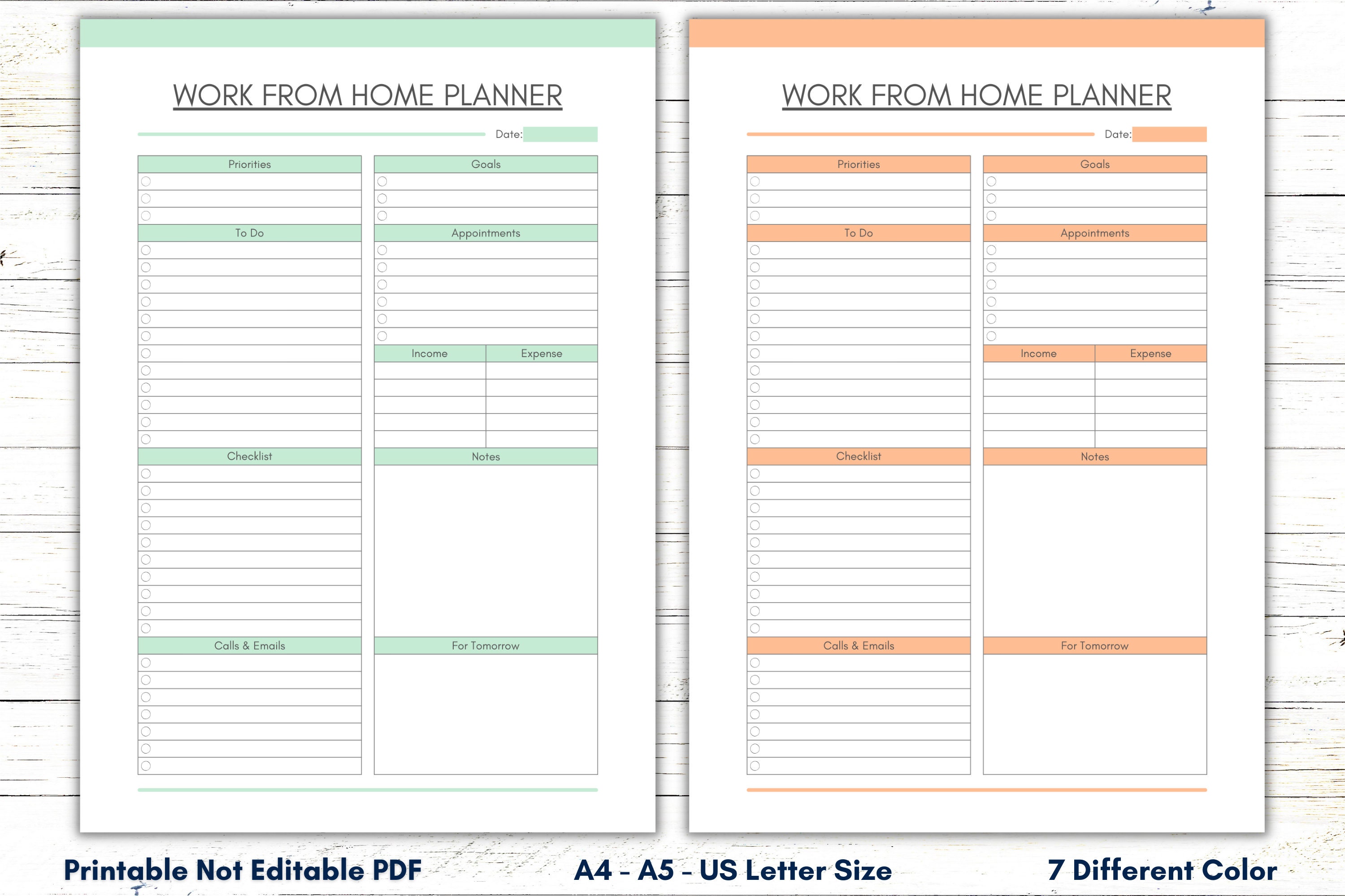 Work From Home Planner Sheet Printable Template, Productivity Planner ...
