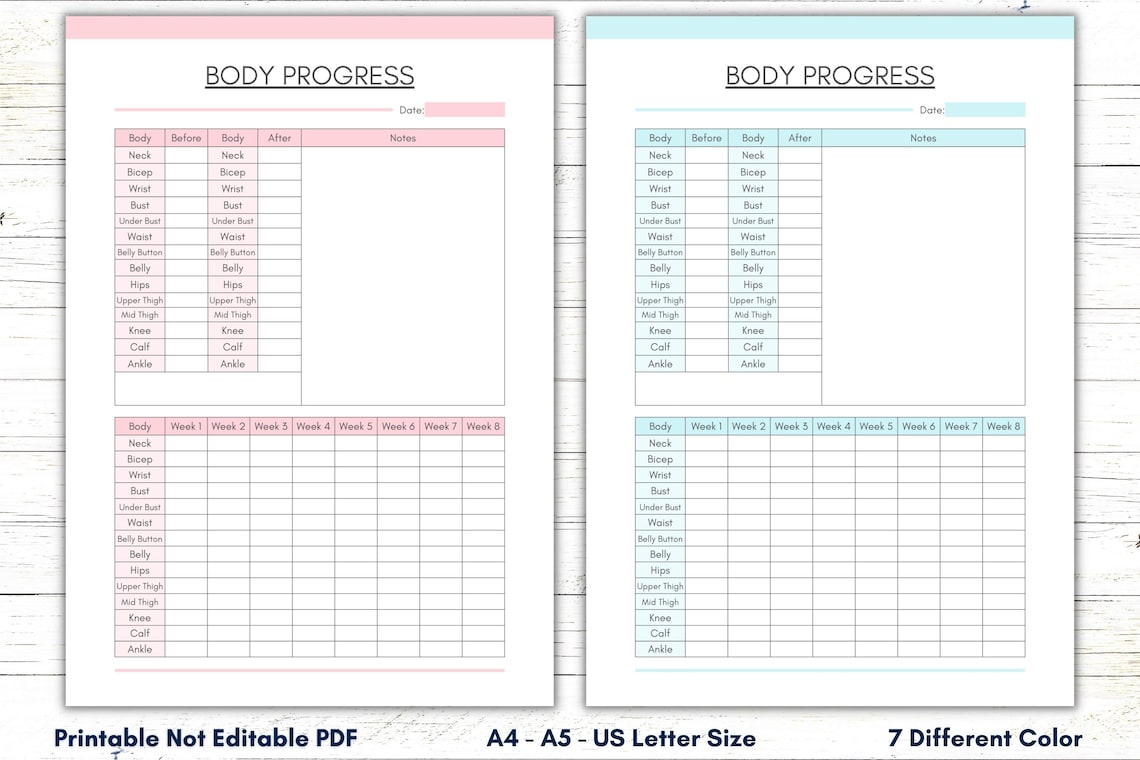 Printable Body Progress Tracker Template, Body Measurements Tracker ...