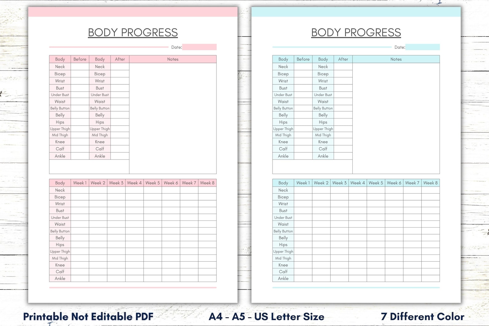 Printable Body Progress Tracker Template, Body Measurements Tracker ...