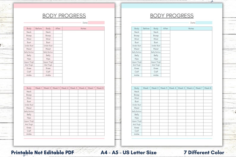 Printable Body Progress Tracker Template, Body Measurements Tracker ...