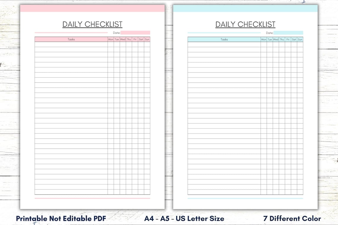 Daily Checklist Printable, Daily Checklist Template, Daily Checklist ...
