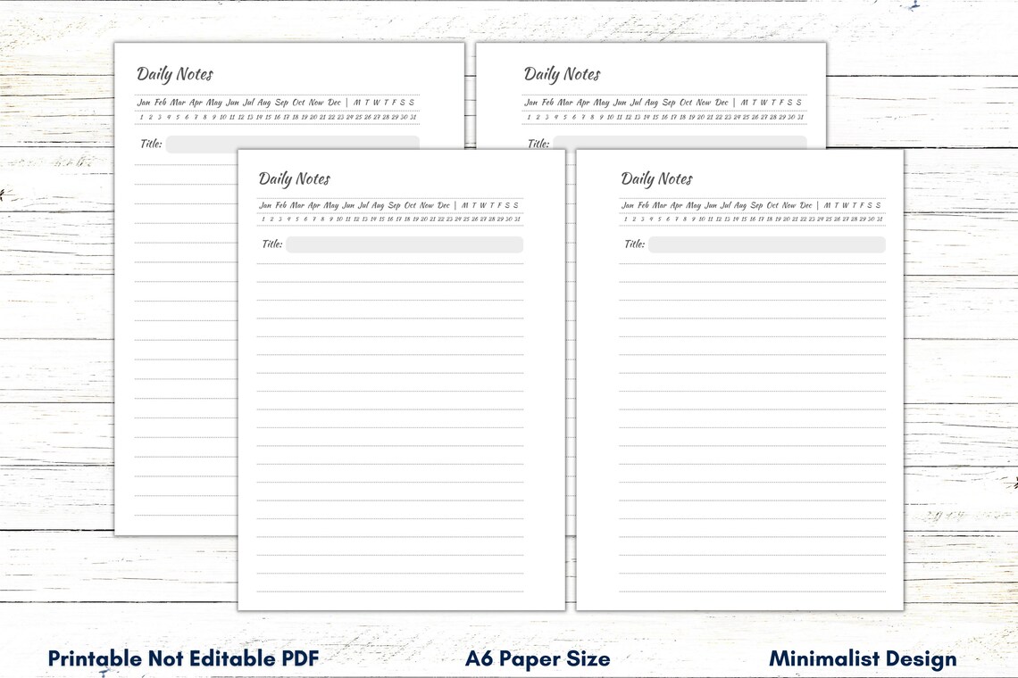 A6 Daily Notes Printable Template, Daily Notes Planner, Note Template ...