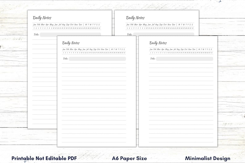 A6 Daily Notes Printable Template, Daily Notes Planner, Note Template ...