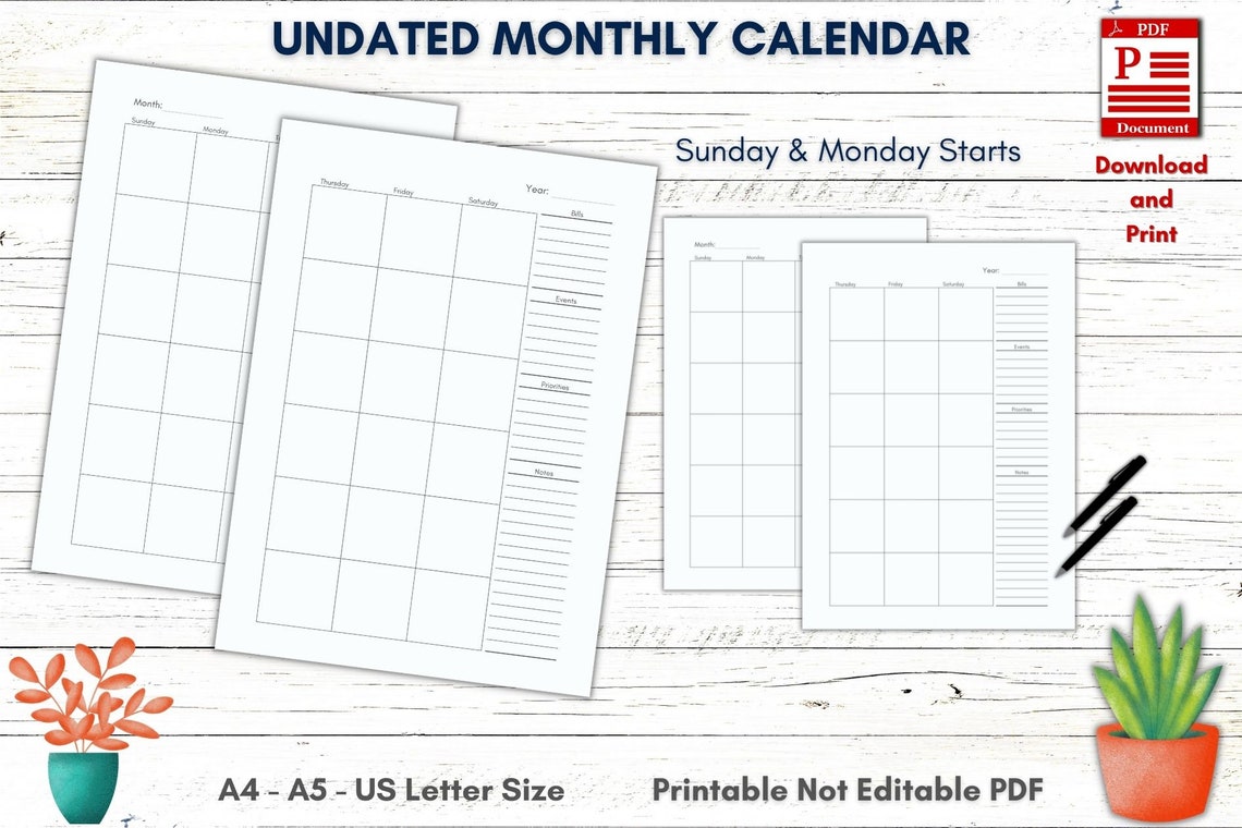 Printable Monthly Calendar Printable Monthly Organizer | Etsy