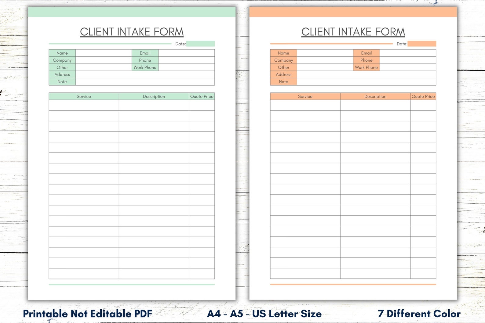 Printable Client Intake Form, Client Service List, Business New Client ...