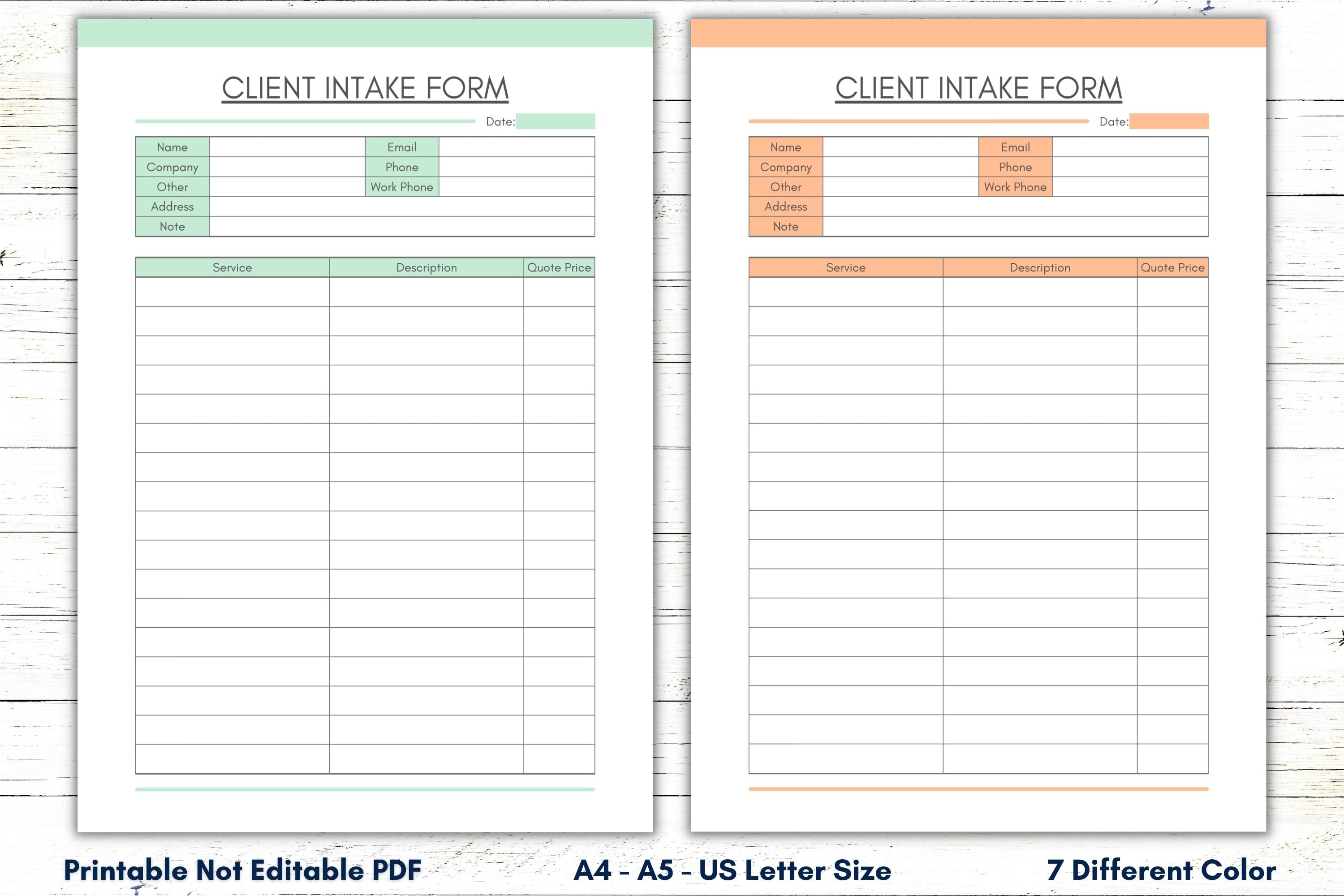 Printable Client Intake Form, Client Service List, Business New Client ...