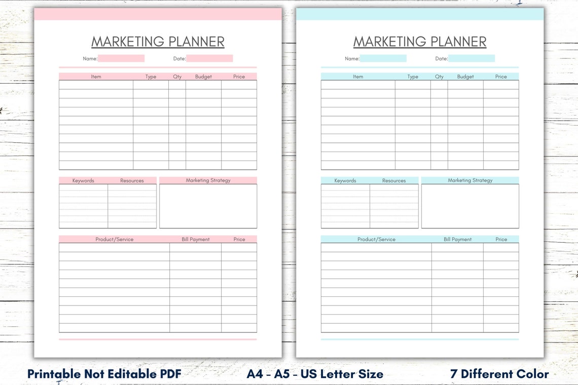 Printable Marketing Planner, Printable Marketing Template, Printable ...