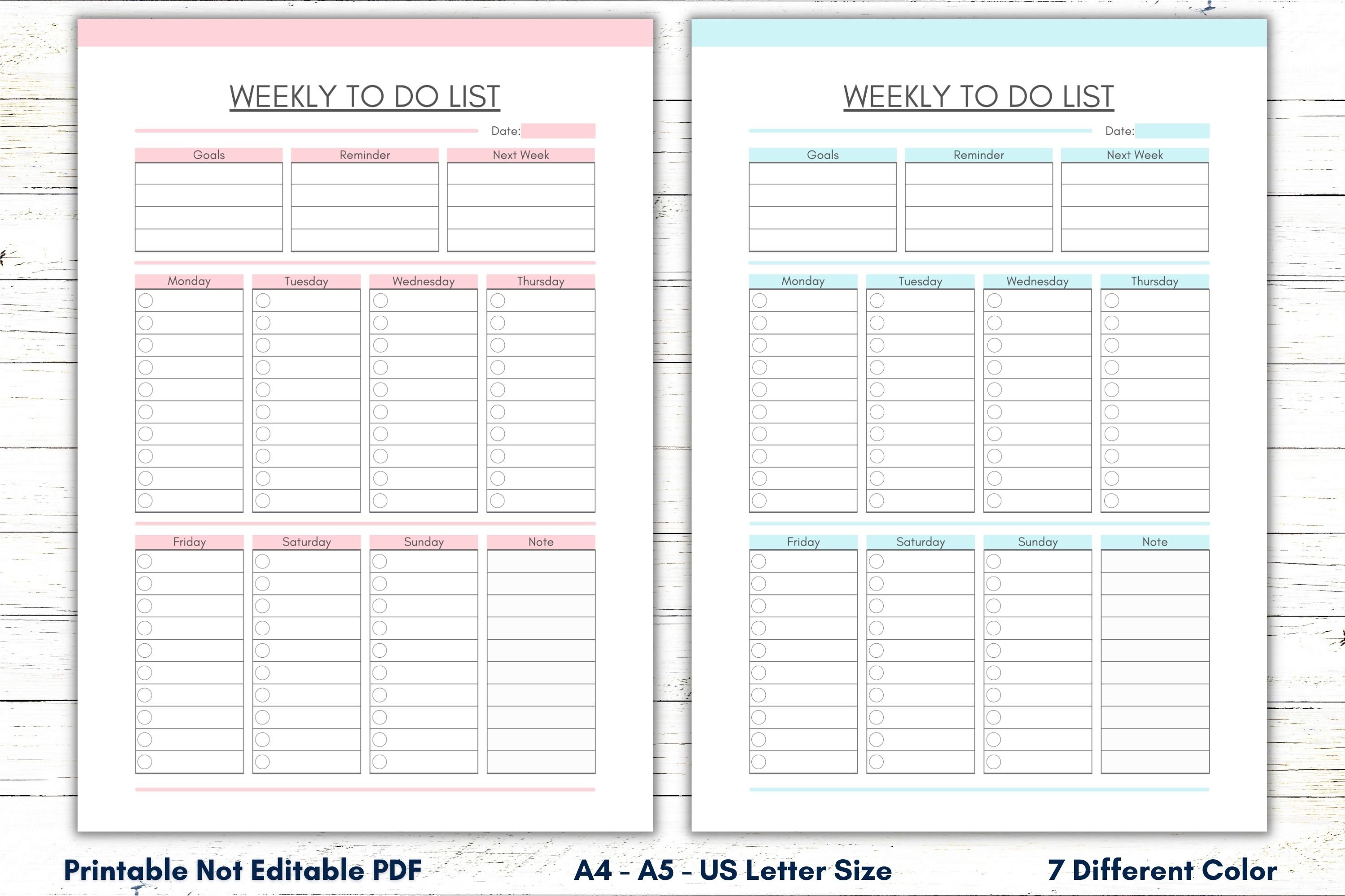 Printable Weekly Planner, Two Weekly to Do List, Printable Weekly Notes ...