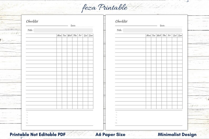 A6 Checklist Printable, Checklist Template, Checklist Planner, Weekly ...