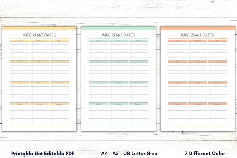 Printable Important Dates Sheet PDF Important Dates Tracker - Etsy Canada