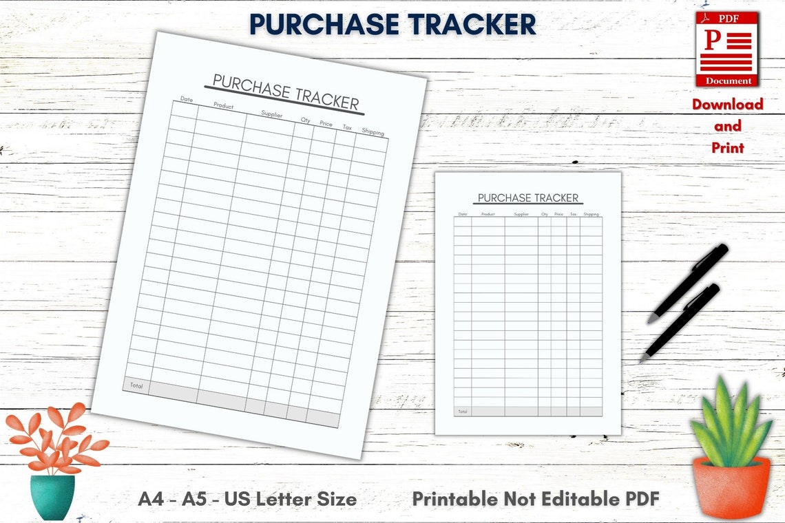 Printable Purchase Tracker Printable Business Planner | Etsy
