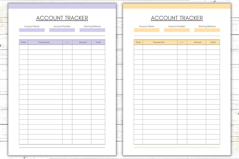Printable Account Tracker, Account Tracking, Printable Account Checking ...