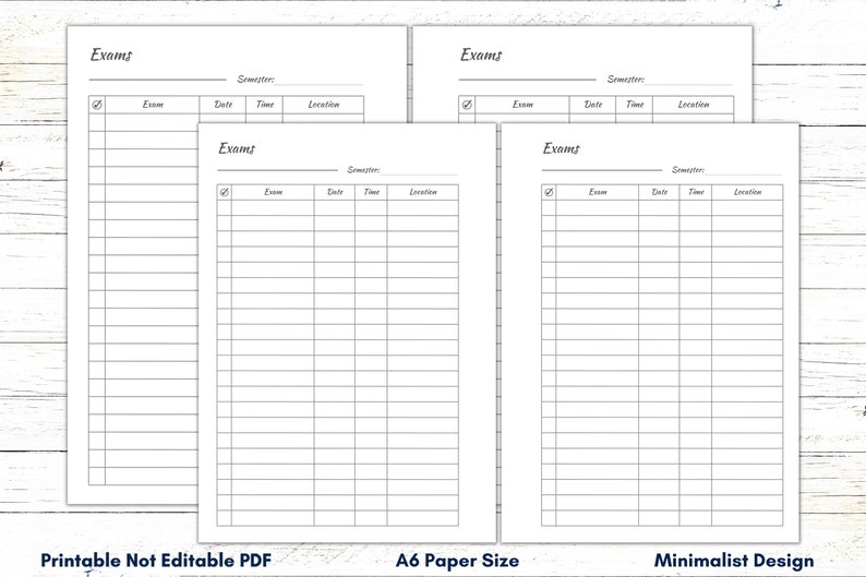 A6 Exam Tracker Printable, Exam Planner, Exam Template, Exam Table ...