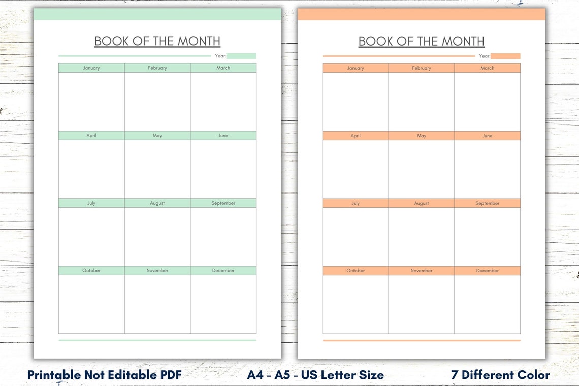Book of the Month Template Printable, Etsy Book Planner Insert, Reading ...