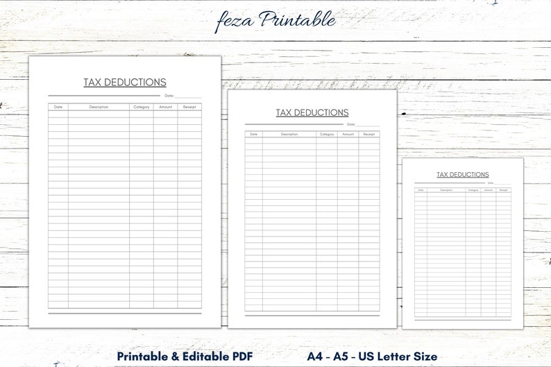 Tax Deductions Printable, Tax Deduction Tracker Template, Taxing Log ...