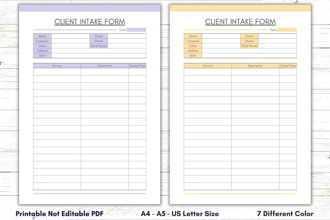 Printable Client Intake Form, Client Service List, Business New Client ...
