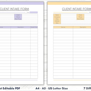 Printable Client Intake Form, Client Service List, Business New Client ...